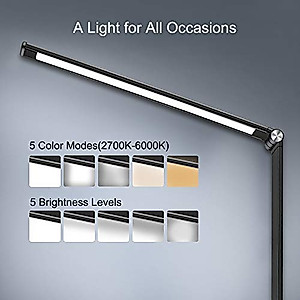 AFROG Multifunctional LED Desk Lamp with 10W Fast Wireless Charger, USB Charging Port, 5 Lighting Modes,7 Brightness Levels, 40 min Timer, Night Light Function,Eye-Caring Office Lamp, 5000K,8W,Black