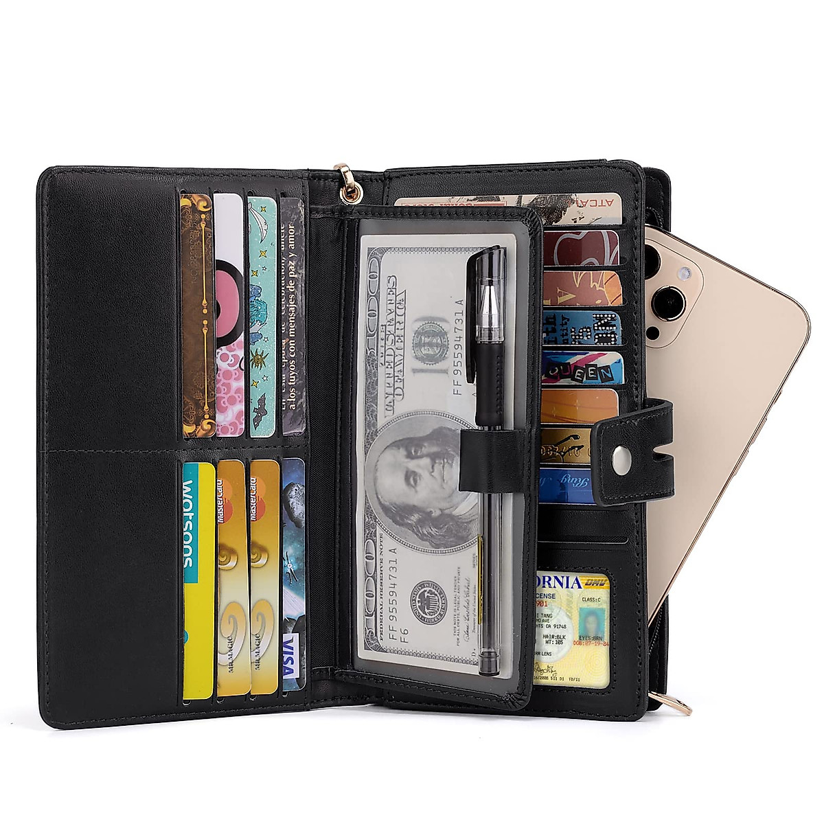 UTO RFID Wristlet Wallet for Women Detachable Checkbook Holder Card Bill Phone Organizer Large Clutch Purse