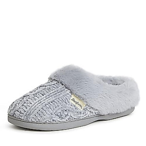 Dearfoams Women's Claire Marled Cable Knit Chenille Clog Slipper, Sleet, Medium Wide