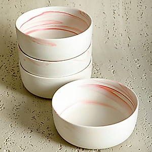 Stone Lain Marble Porcelain Dinnerware Set, 16 Piece Service for 4, Matte Pink