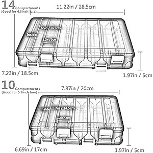 Double-Sided Fishing Lure Hook Tackle Box Visible Hard Plastic Clear Fishing Lure Bait Squid Jig Minnows Hooks Accessory Storage Case Container (Orange-10Slots)