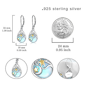 SVODEA Moonstone Moon Star Earrings for Women,925 Sterling Silver Crescent Moon Star Drop Dangle Earrings,Anniversary Birthday Jewelry Gift for Women Mom Wife