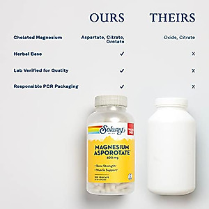 Solaray Magnesium Asporotate 400 mg, Chelated Magnesium Supplement for Bone Health, Muscle & Nerve Function Support