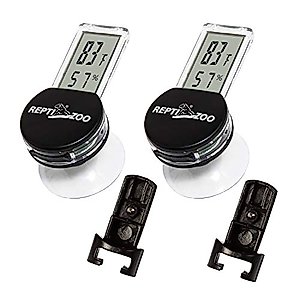 REPTI ZOO 2 Pack Reptile Terrarium Thermometer Hygrometer Digital Display Pet Rearing Box Reptiles Tank Thermometer Hygrometer with Suction Cup