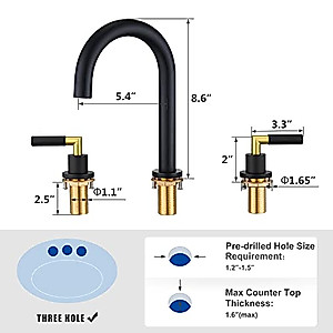Tohlar Black Bathroom Faucet, Bathroom Faucet for Sink 3 Hole, 8 Inch 2 Handle Widespread Bathroom Sink Faucet 3 Pieces Basin Faucets with Pop Up Drain and Faucet Supply Lines, Matte Black