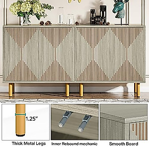 Tribesigns Modern Grey Storage Cabinet Set, Freestanding Floor Cabinet, Classic 59 inches Sideboard, Wood Buffet Cabinet with Doors, Large Storage Cabinet for Living Room, Dining Room, Garage