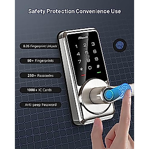 Smart Door Lock for Front Door, Zowill 7-in-1 Fingerprint Deadbolt with App Control, Keyless Entry Door Lock with Handle, Biometric, Auto Lock, Easy Installation, for Home, Office and Airbnb