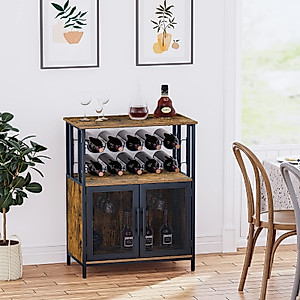 Bennio Brenny Wine Bar Rack Cabinet with Detachable Wine Rack, Liquor Cabinet, Bar Cabinet with Glass Holder, Metal Sideboard Buffet Storage Cabinet with Mesh Door