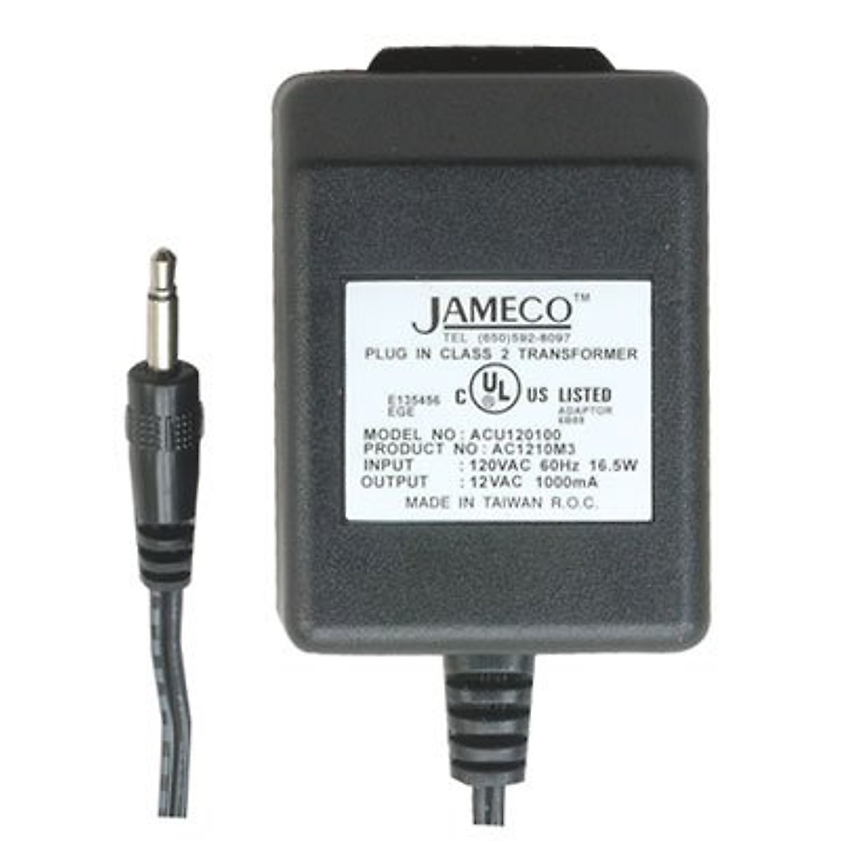 Jameco Reliapro ACU120100Z9121 AC to AC Wall Adapter Transformer 12 VAC @ 1000 mA Straight, 3.5 mm Male Plug, Black