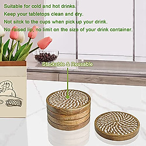 Eykao 5 Pack Coasters for Drinks Absorbent, 4.3 inches Woven Coasters for Coffee Tables, Wooden Drink Coasters for Table Protection, Reusable Drink Coasters for Kitchen, Farmhouse, Bar, Office, Brown