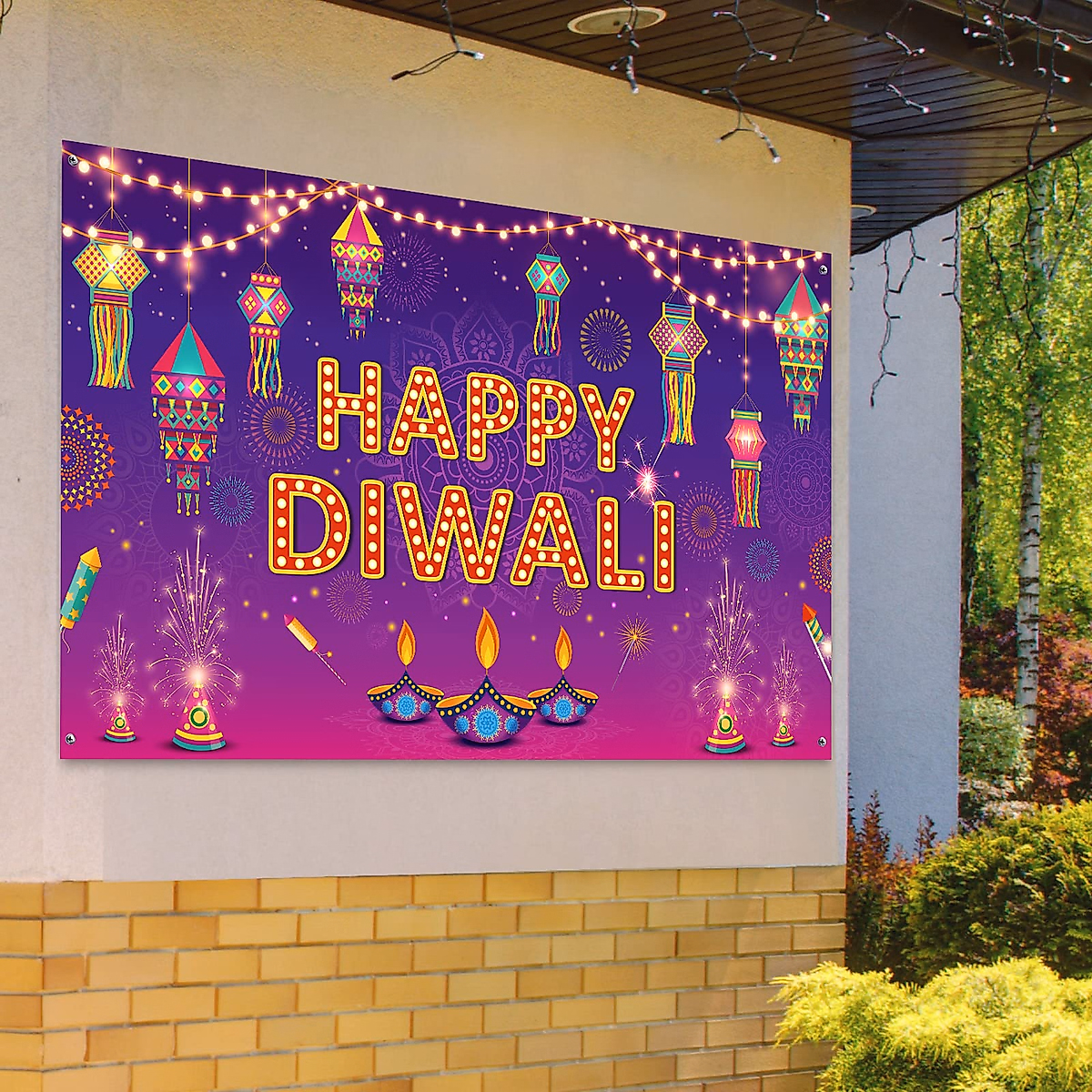 Happy Diwali Backdrop Banner Decorations 73 * 43 Inch Happy Diwali Banner Rangoli Lantern Photography Deepavali Photography Background for Outdoor Home Indian Festival of Lights Party Supplies