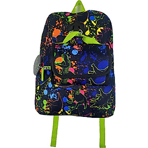 Cudlie 5-Pc Boys Backpack Set w/Lunch Bag, Pencil Case, Keychain & Carabiner - Durable Bookbag/Travel/School Backpack for Kids - Splatter Dino/Black