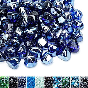 Skyflame 10-Pound Fire Glass Diamonds for Fire Pit Fireplace Landscaping, 1/2 Inch Reflective Glass Fire-Diamonds, Cobalt Blue