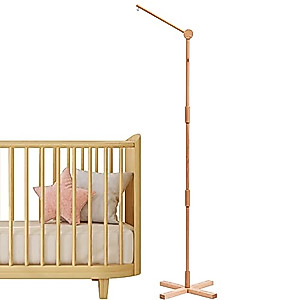 Lanttoe Wooden Floor-Standing Crib Mobile Arm 61 Inches for Baby Nursery-Movable Baby Mobile Hanger with Strong Anti-Dumping Attachment-100% Natural Beech Wood-Thicker Wooden Pole-Nursery Decor