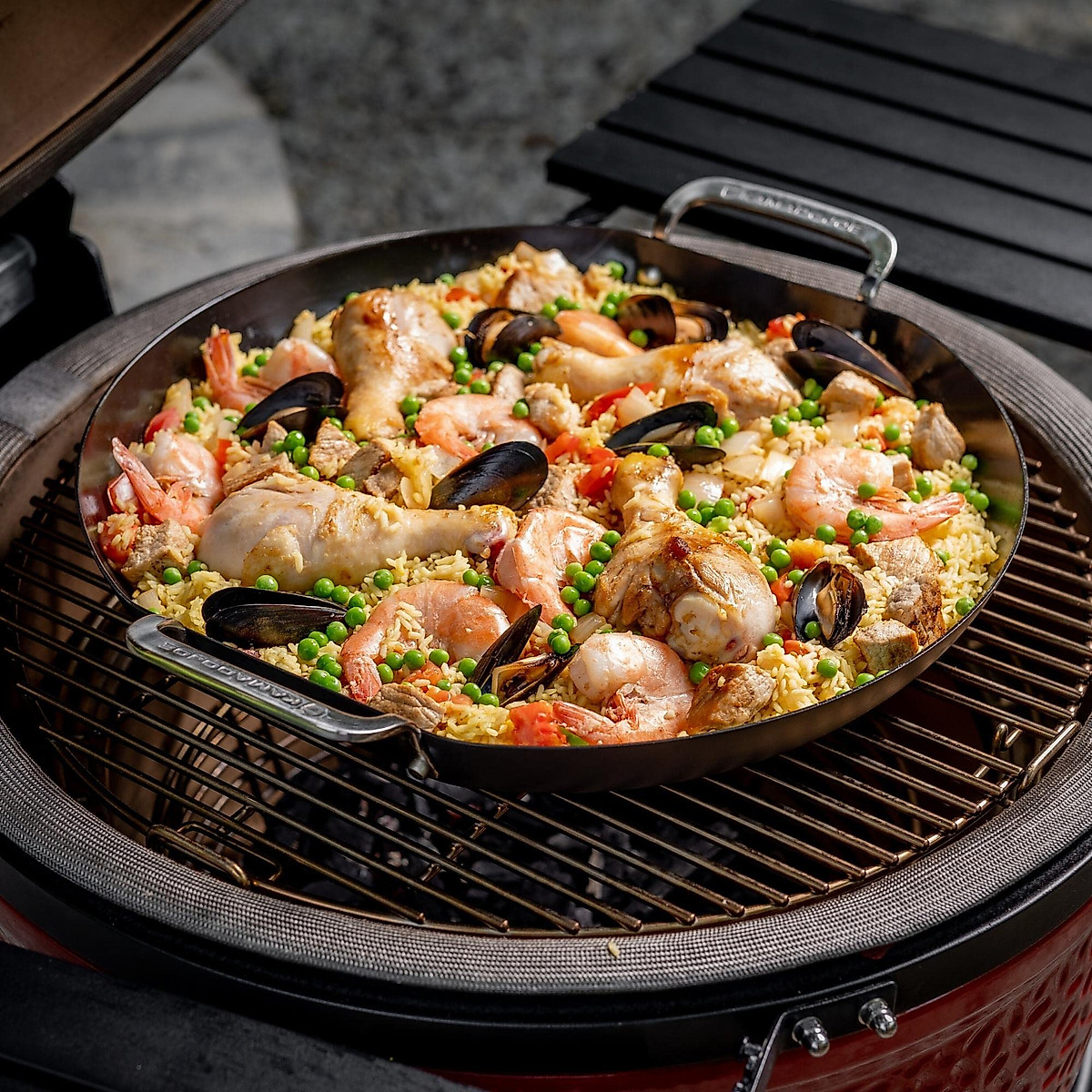 Kamado Joe KJ15124722 Karbon Steel Paella Pan for Classic Joe and Big Joe Grills, Black