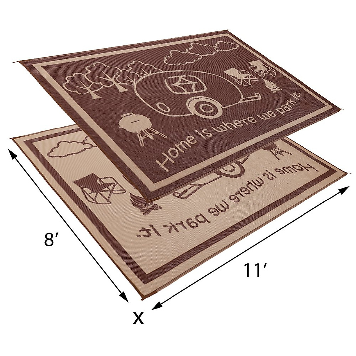 Stylish Camping Ming's Mark RH8117 Reversible RV Home Mat - 8' x 11', Brown/Beige