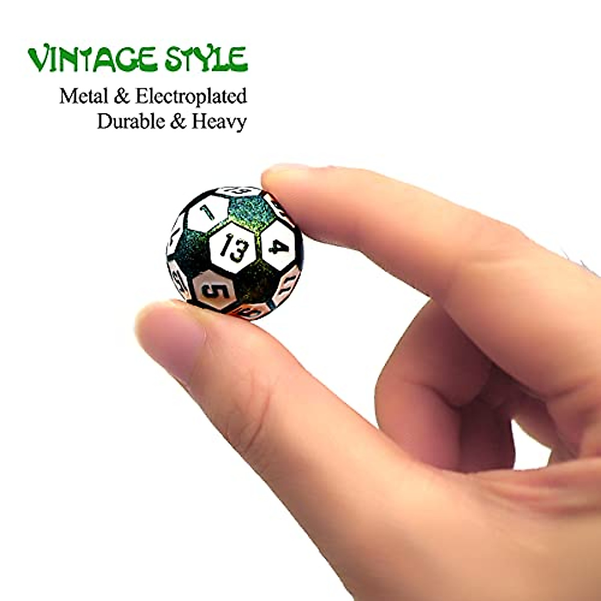 UONUOT 7pcs DND Football Metal Dice Set D&D Polyhedral Dice for Dungeons and Dragons Role Playing Dice Games RPGs (Green)