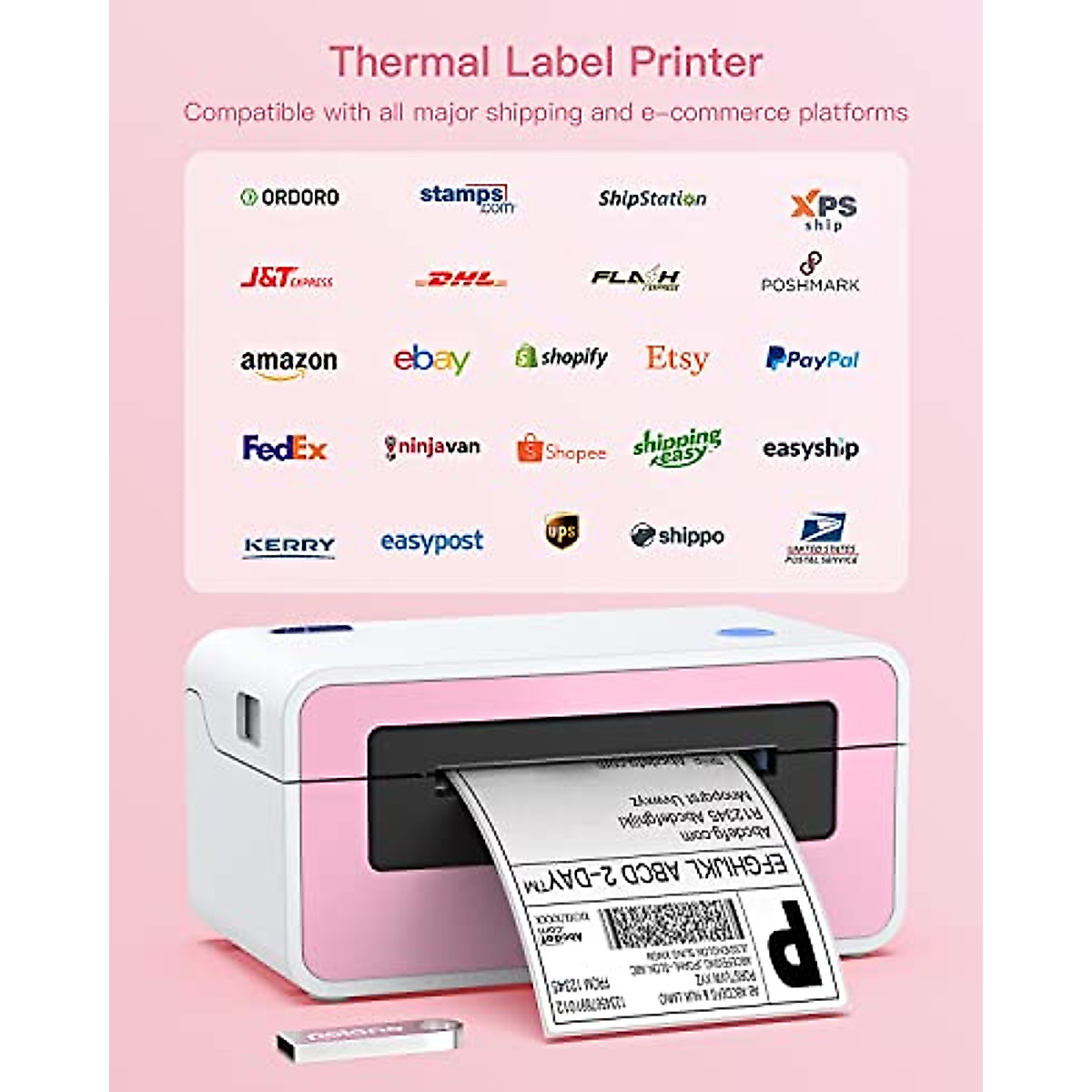 POLONO Shipping Label Printer Pink, 4x6 Thermal Label Printer for Shipping Packages, Commercial Direct Thermal Label Maker, 2" Pink Circle Direct Thermal Labels (750 Labels c