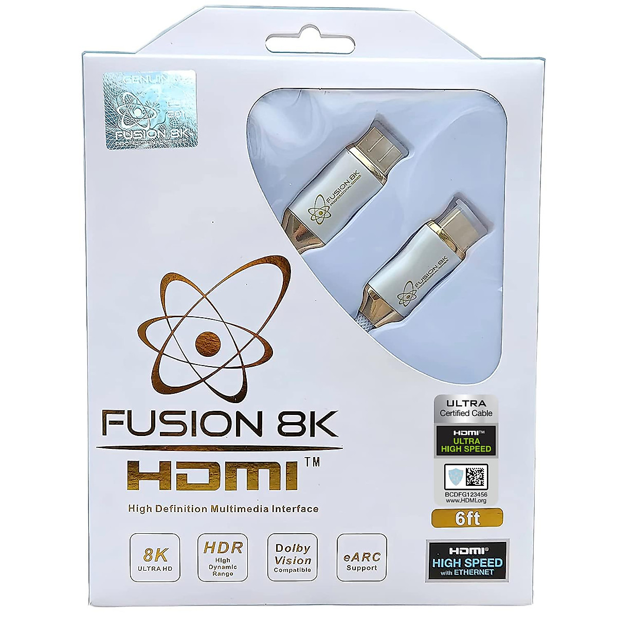 Fusion8K White HDR HDMI 2.1 Certified Cable Supports 10K 8K @60Hz and 4K @120Hz Compatible with Dolby Vision and All TVs, BluRay, Xbox Series X, PS5 (6 Feet)