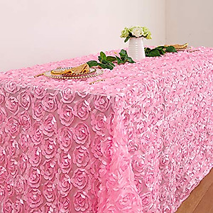 Baby Shower Tablecloth 50x102 Inches Pink Tablecloth Rectangle Satin Overlay Rosette Tablecloth 3D Floral Tablecloth for Wedding Party Event