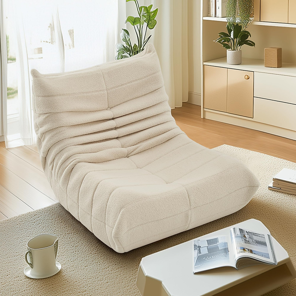 VASOENY 35.8'' X 41.3'' Armless Fireside Chair, Oversized Soft Sherpa Fabric Floor Lounge Sofa Couch, Comfy Single Lazy Sofa, Leisure Bean Bag Chair for Living Room, Bedroom, Office, Apartment