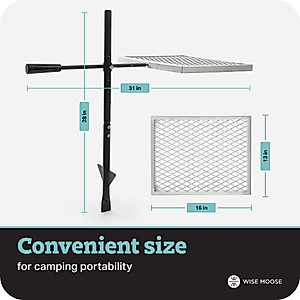 WISE MOOSE Campfire Grill Grate Over Fire Pit - Fire Pit Grill Grate Over Fire Pit, Campfire Cooking Grate, Campfire Grill Adjustable, Firepit Grill Rack Tripod, Campfire Grate Over Fire Pit Camp Fire