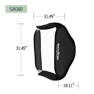 Godox 32"x 32" /80x80cm Foldable Flash Softbox Kit with Grid, S-Type Speedlite Bracket Bowens Mount and Carring Case for Camera Flash Speedlight Studio Portraits,Product Photography,Video Shooting