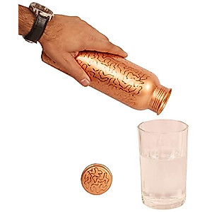 INDTRESOR Pure Copper Water Bottle - Handcrafted - Ayurveda health benefits - Large 35 oz - Leak proof - Easy to carry for Sports, Fitness, Yoga, School -Glade Pattern Natural Copper Finish