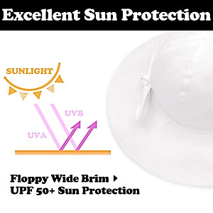Sarfel Baby Girl Sun Hat Summer Baby Hats UPF 50+Toddler Sun Hat Infant with Wide Brim Bucket Hat White 46cm/0-6 Months