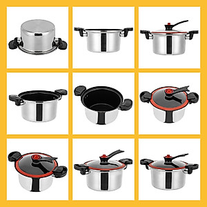 Pressure Cooker,1.8L/0.48gal Stainless Steel Pressure Pot,Non-stick Micro Pressure Soup Pot w/Clear Lid and Non-slip Handles for Boiling&Stewing on Various Stoves,33.5*19.5cm/13.19*7.68in,Silver Round