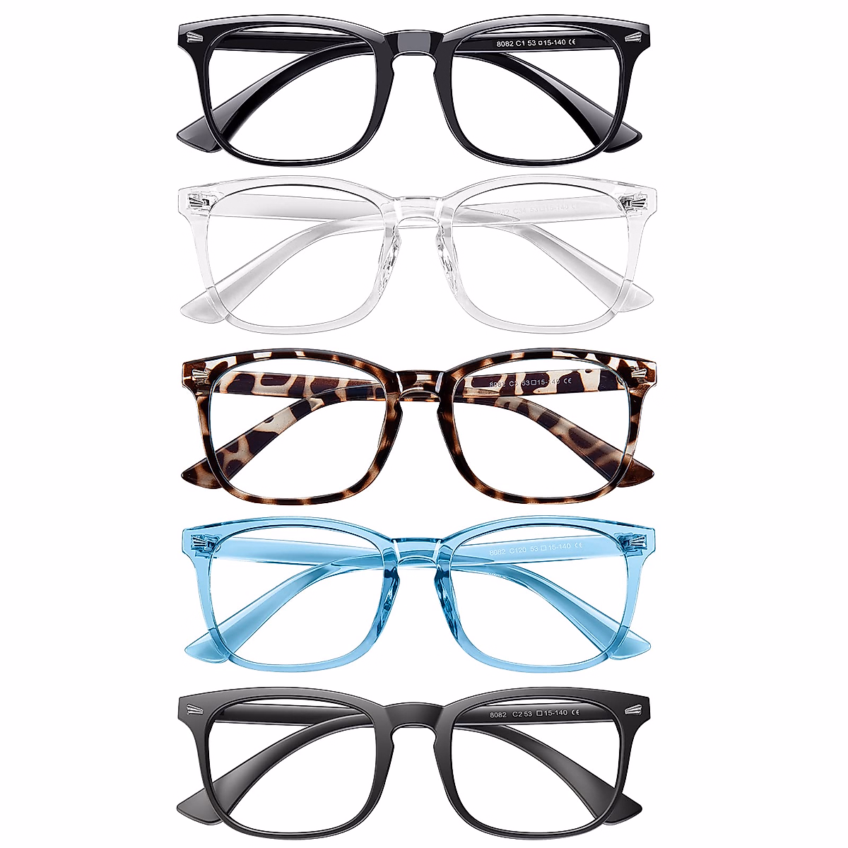 BOSSWIN - 5Pack Blue Light Blocking Glasses Square Nerd Eyeglasses Frame for Men and Women, Anti Eyestrain Reading Computer Gaming Glasses Non Prescription