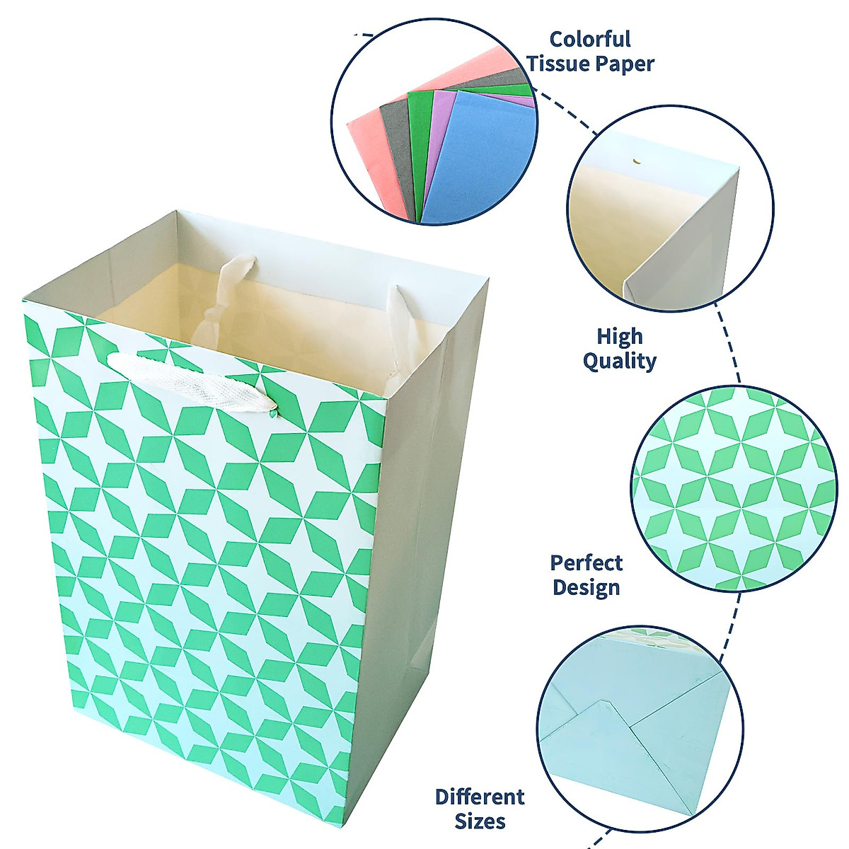 Moretoes 12 Pack Gift Bags Assorted Sizes and Designs, Gift Bags Bulk with Tissue Paper 12 Patterns in 3 Different Sizes for Birthday, Baby Showers