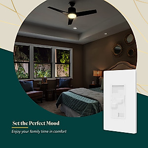 TOPGREENER Kalide Combo Dimmer Switch with 3-Speed Fan Control for Dimmable 200W LED/CFL Lights and Fan Combination Switch, Single Pole, Neutral Wire Not Required, TGDSFS3-W, White