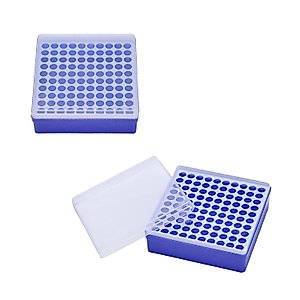 Aicosineg 2Pcs Acrylic Test Tube Rack Holder 100Holes Lab Centrifuge Tube Holder Plastic Test Tube Rack Detachable Plastic Stand Bracket Rack Test Tube Rack for Labortory Scientific Testing Blue