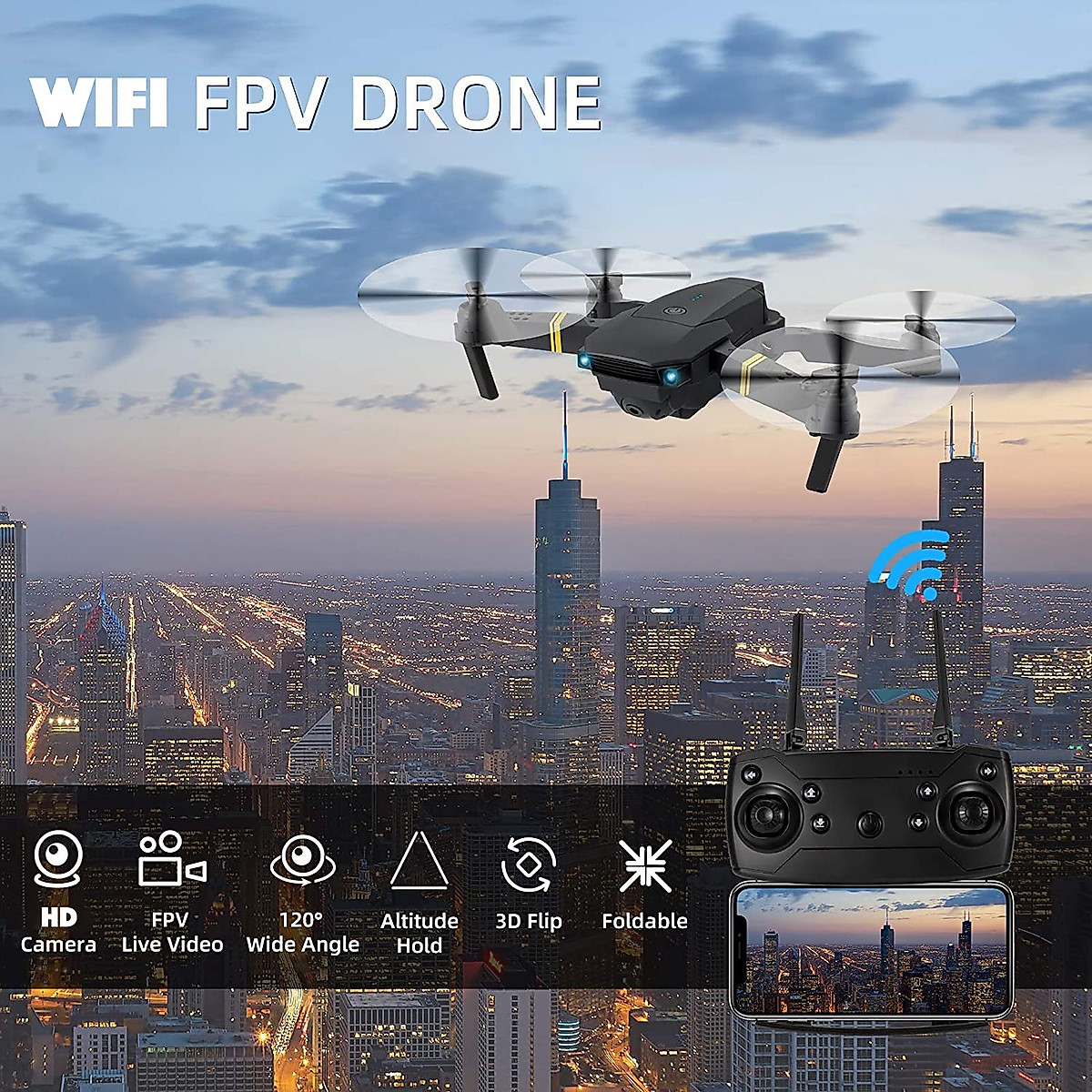 Falcon X 4K Drone with Camera for Adults Upgraded Edition Wide-Angle HD WiFi FPV Live Video - QuadAir Skyline X Foldable, Beginners, Gesture Photo, Altitude Hold, Includes Case and 2 Batteries