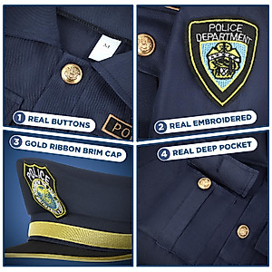 Tepsmigo Police Officer Costume for Kids, Police Costume for kids with Police Uniform, Recorder, shoulder police lights, Halloween Costume for Boys Girls, Role Play Kit for Boys Girls