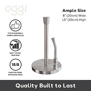 Oggi Stainless Steel Tension Arm Paper Towel Holder, Silver