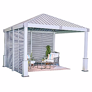 Sojag 12' x 12' Nanda Hardtop Gazebo Outdoor Weather-Resistant Aluminum Frame Shelter with Mosquito Net Champagne