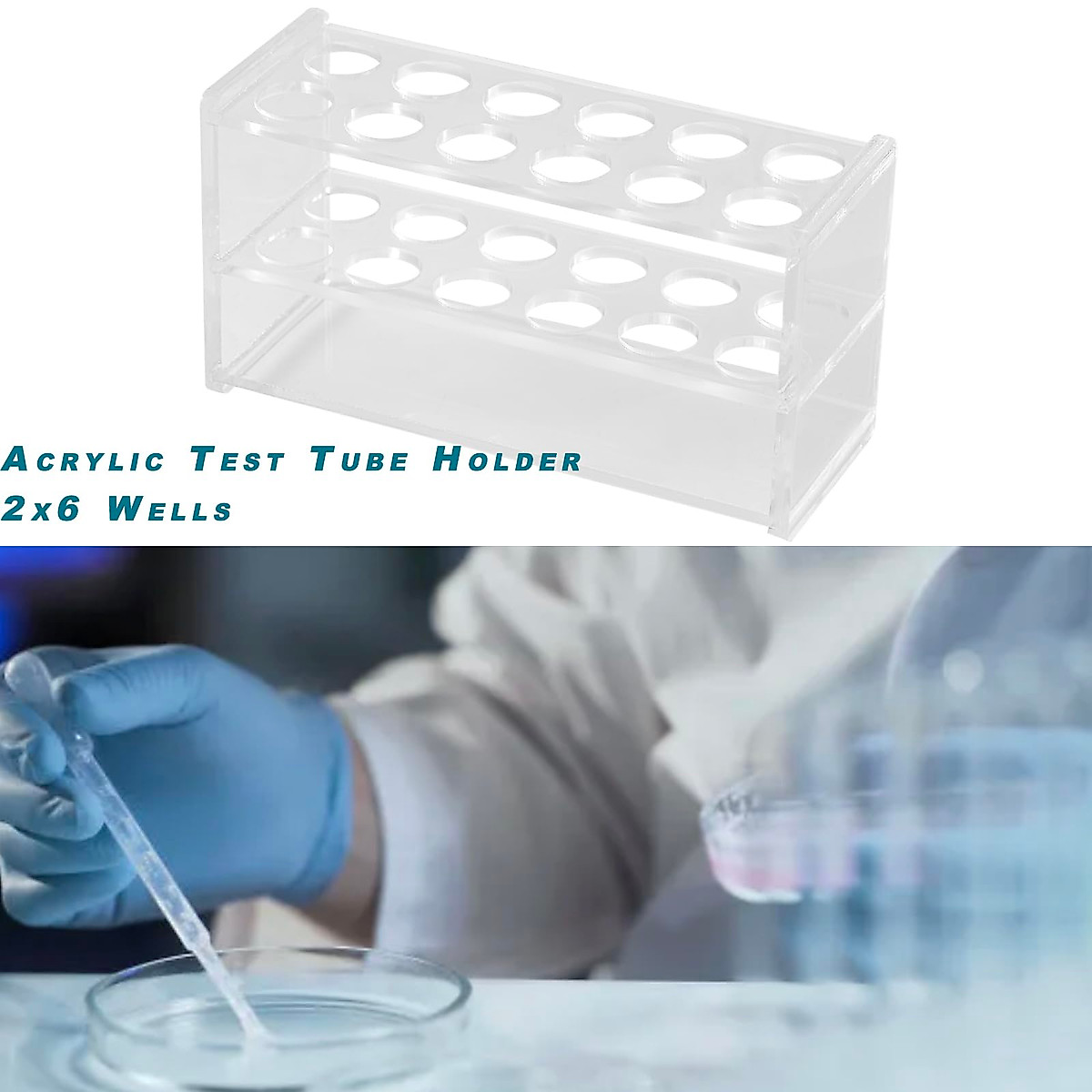 Incontesta Acrylic Test Tube Holder Rack, 2x6 Wells 12 Sockets for 50ML Test Tubes, Clear Acrylic Lab Stand Rack