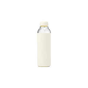 W&P Porter Glass Water Bottle w/ Protective Silicone Sleeve | Cream 20 Ounces | On-the-Go | Reusable Bottle for Coffee, Tea and Water | Portable | Dishwasher Safe