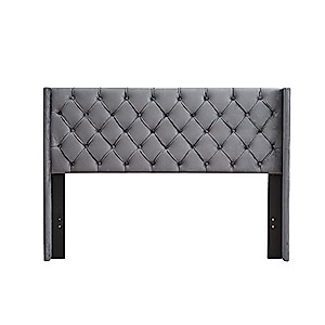 Livavege Upholstered Bed Frame Queen Size with Wingback Headboard, Square Stitched Button Tufted, Platform Bed Queen with Solid Wood Slats Support, Modern Bedframe No Box Spring Needed