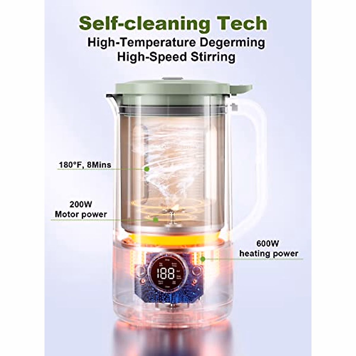 VEGAPUNK Nut Milk Maker Machine 20oz - Smart Automatic Cold and Hot Dairy Free Soybean/Oat/Coconut/Soy Milk Maker Machine with Filter Bag - Plant Based Almond Cow Milk Machine Maker for Vegan - Green