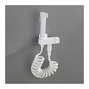 MINJING Handheld Bidet Sprayer for Toilet White Brass Bathroom Cloth Diaper Sprayer Set with Single Cold Water, Wall Mounted Toilet Bidet Sprayer Kit for Feminine Hygiene