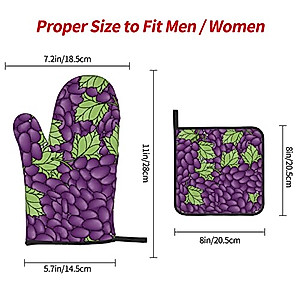 Grape Oven Mitts and Pot Holders Sets for Kitchen Heat Resistant Oven Mit Gloves Non Slip Hot Pads for Cooking Grill Purple