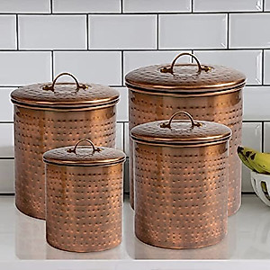 nu steel Hammered Antique Copper Stainless Steel 4pc Canister Set, Beautiful Food Storage Container for Kitchen Counter, Tea, Sugar, Coffee, Caddy, Flour Canister with Rubber seal lid, TG-1843AC-SET4