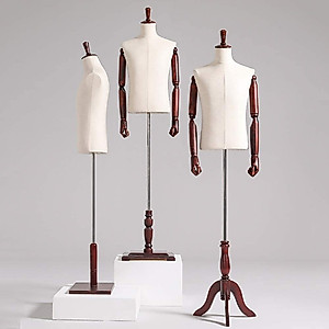 Tailors Dummy Male Mannequin Busts Torso with Wooden Tripod Stand |for Clothing Realistic Display Dressmakers Dummy with Arm Dressmakers Dummy