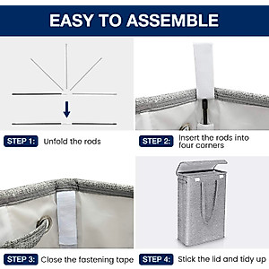 CHUBARIY Ultra-Thin Laundry Hamper with Lid, Tall Thin Waterproof Lined Narrow Dirty Clothes Hamper with Handle, Suitable for Bathroom, Bedroom, Dormitory to Organize and Store Clothes, Grey