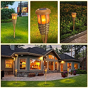 Hwishare Solar Lights Outdoor, 4Pack Solar Torch Light with Flickering Flame Waterproof Garden Tiki Torches for Outside