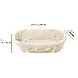 Oval Bread Proofing Basket, 8.3 Inch Fermentation basket Natural Rattan Bowl Sourdough Bread Basket Set Linen Liner Cloth for Professional and Home Bakers, 2 Pcs…