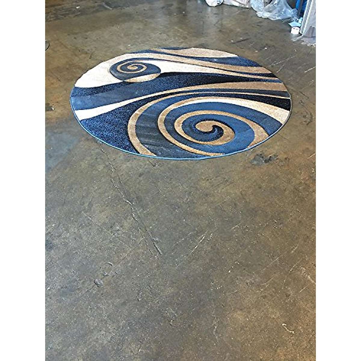 Sculpture Modern Round Area Rug Blue Beige Design 258 (5 Feet 6 Inch X 5 Feet 6 Inch)